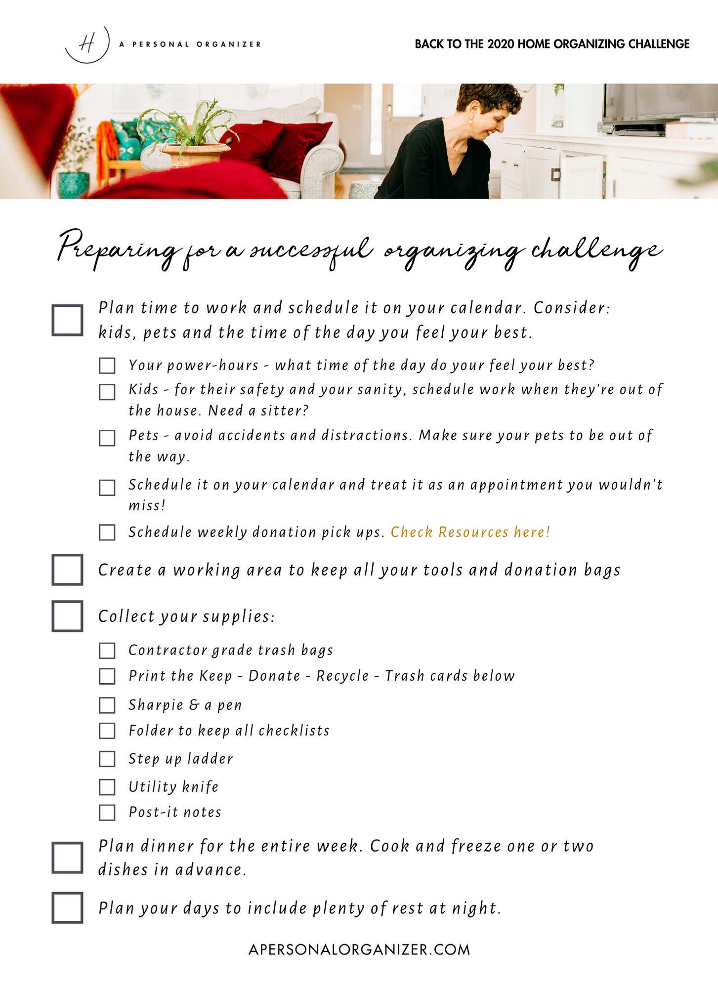 The Organizing Checklists - Home Organizing Challenge
